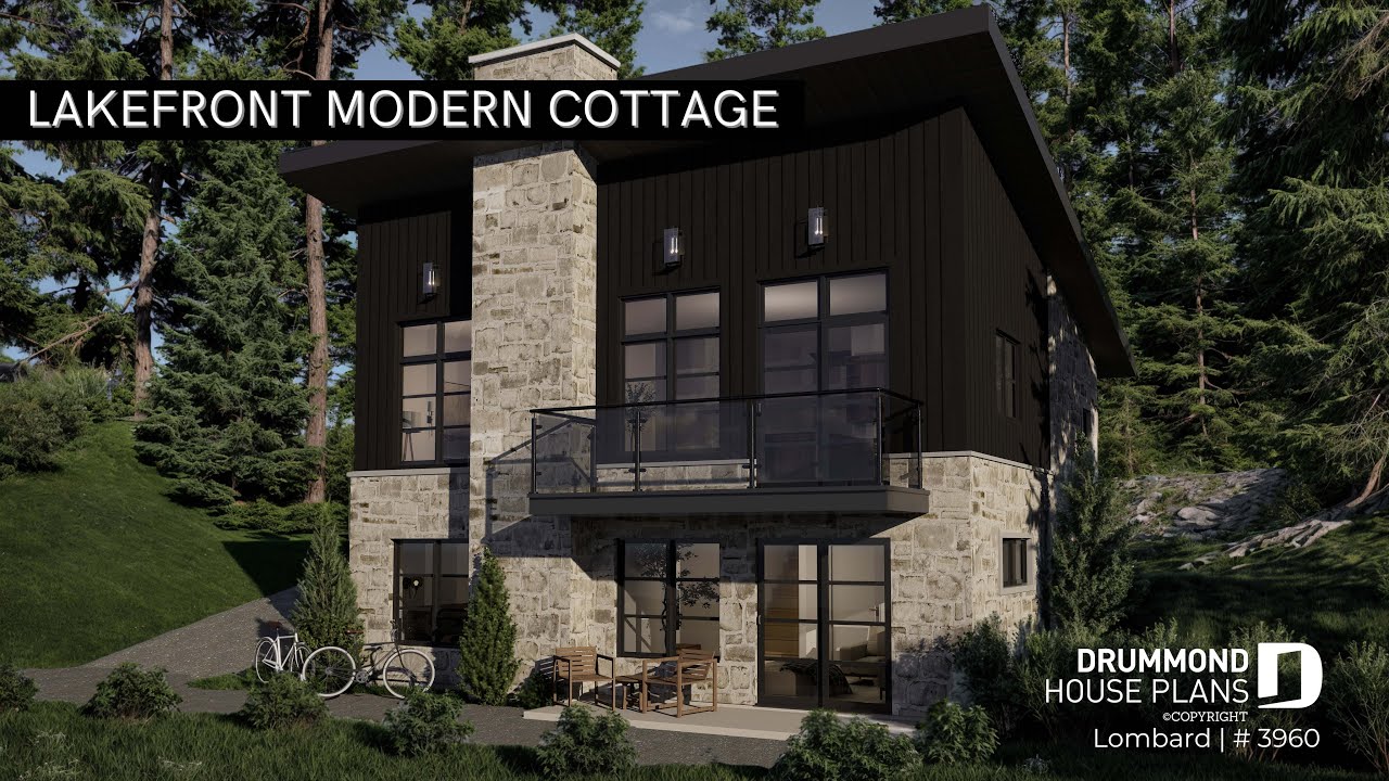 Lakefront modern cottage house plan with a walkout basement by Drummond House Plan (plan 2327)