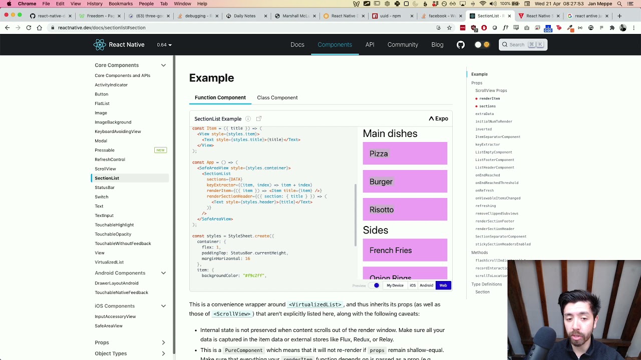 Explaining how to implement a SectionList in React Native