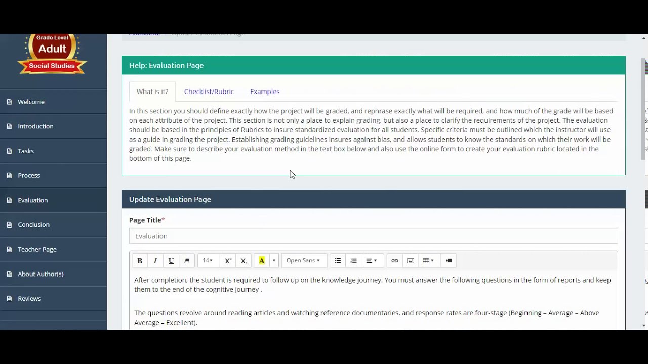 Create Evaluation Page in web quest using zunal.com - Part .1