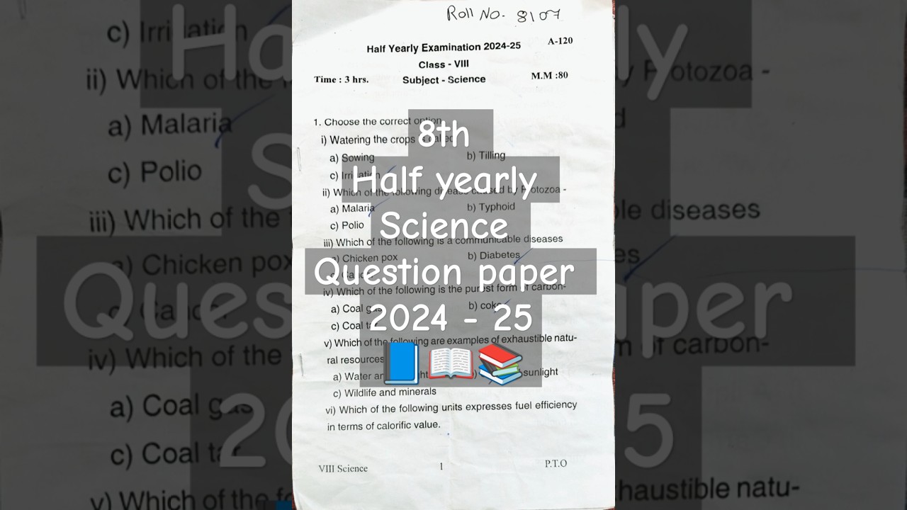 8th Half yearly Science question paper 2024 - 25 || #cbse