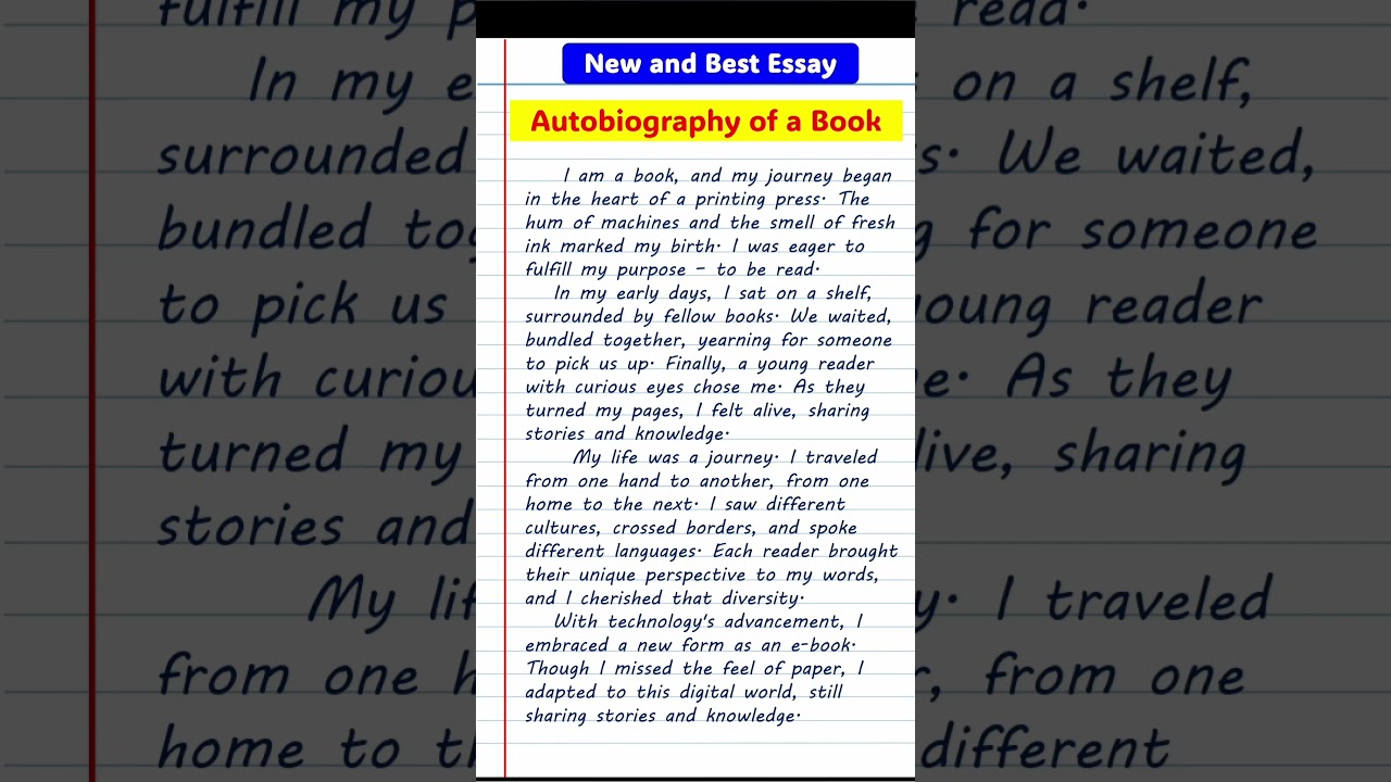 Best Essay on Autobiography of a Book | English Essay Writing | Creative Writing |Book Autobiography