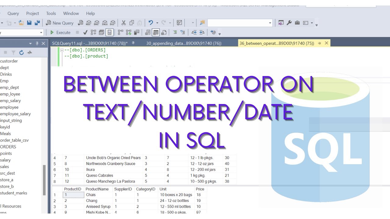 SQL | BETWEEN operator on Text, Number and Date | Filtering data with BETWEEN