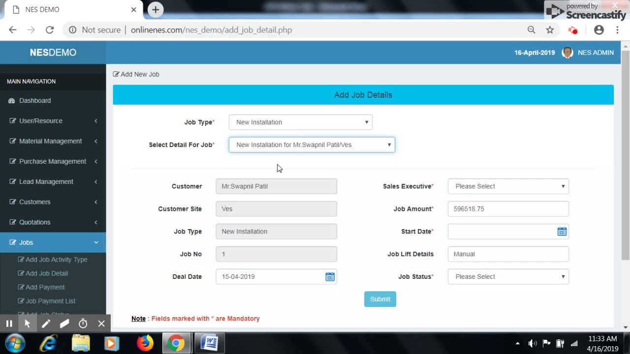 How to Add New Job in Nexa Elevator ERP- NEeRP