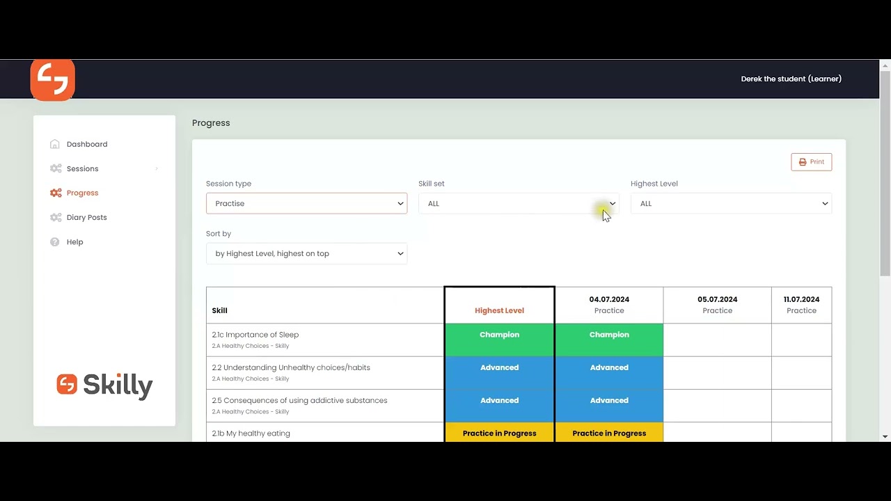 Skilly Tutorial 4. Progress
