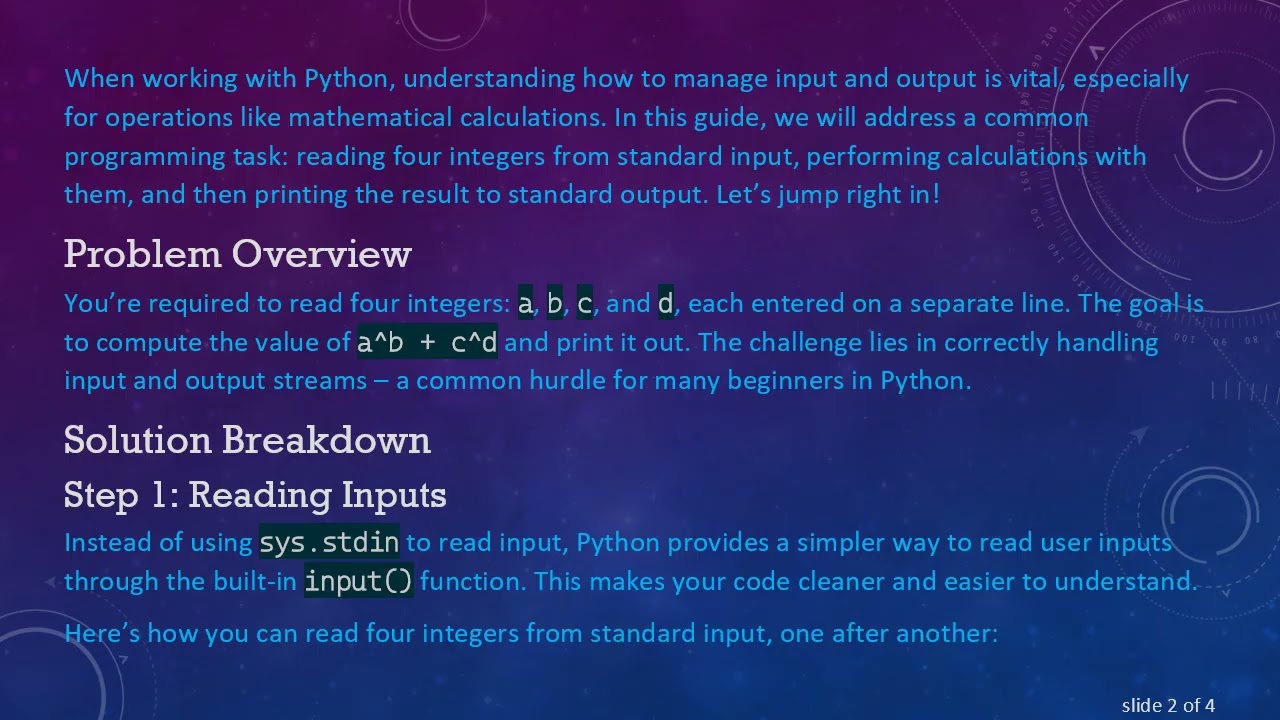 Mastering stdin, stdout, and Power Functions in Python