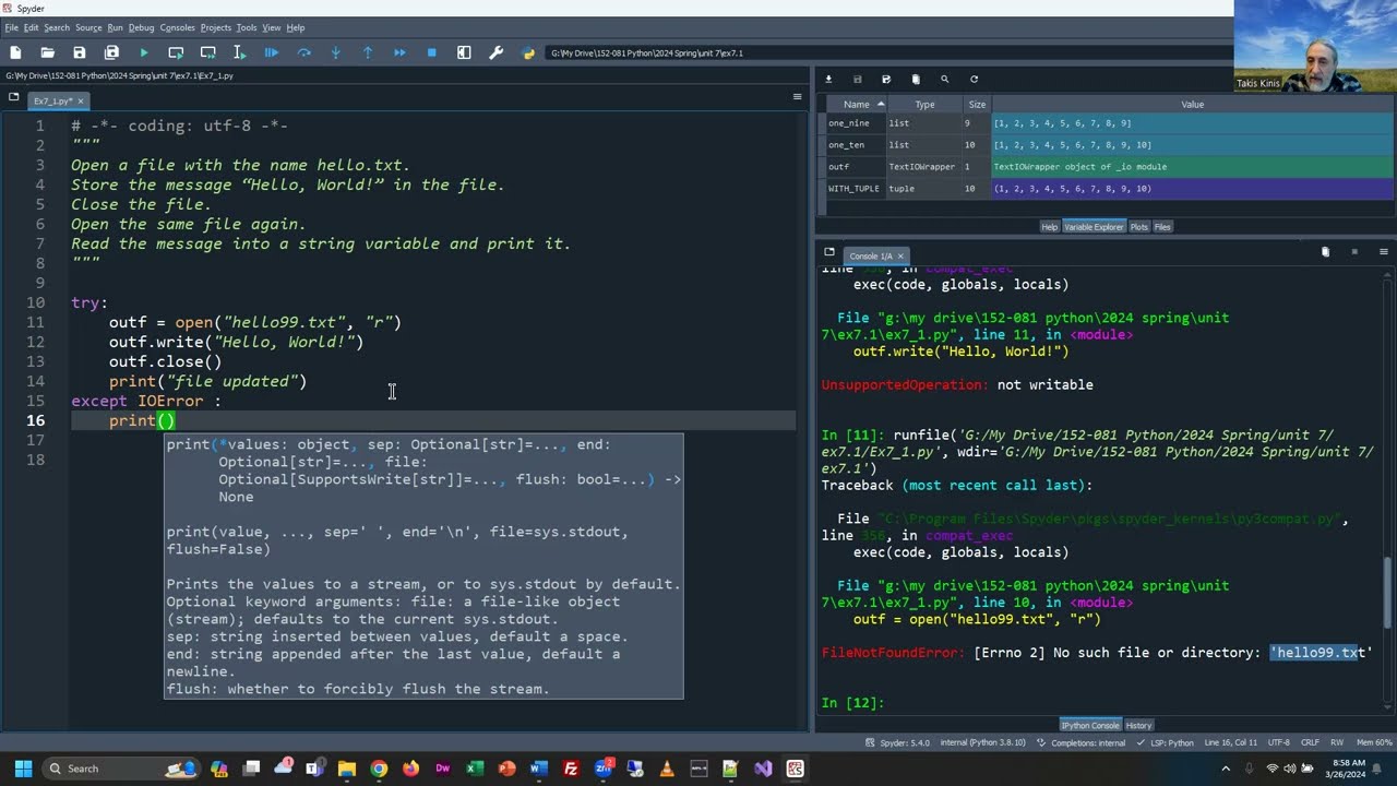 Programming in Python - Chapter 7 exercises Part 1 - Spring 2024