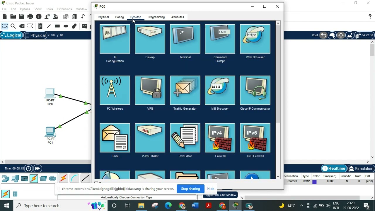 Configuring the IP addresses using the Cisco Packet Tracer
