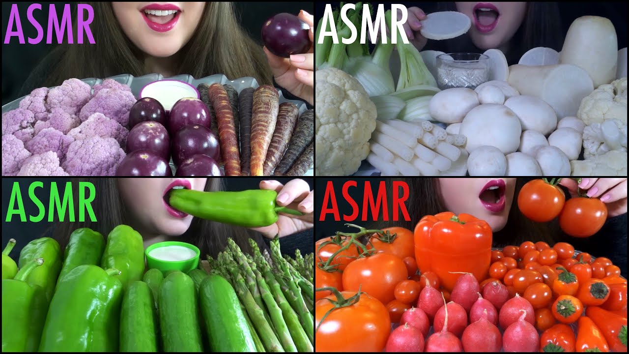 HEALTHY ASMR COMPILATION - Coloured Veggie Platters [Eating Sounds]