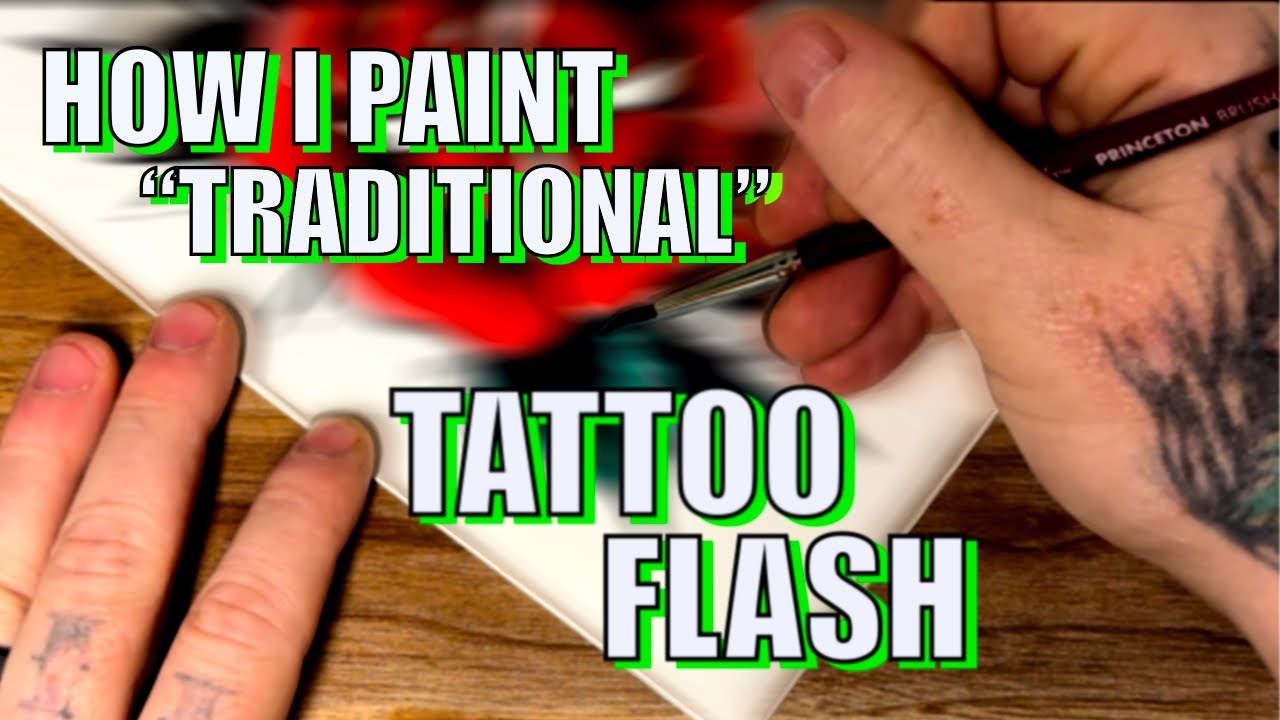 How to Paint Tattoo Flash in Under 6 Minutes ( Spitshade Tutorial / Speed Painting)