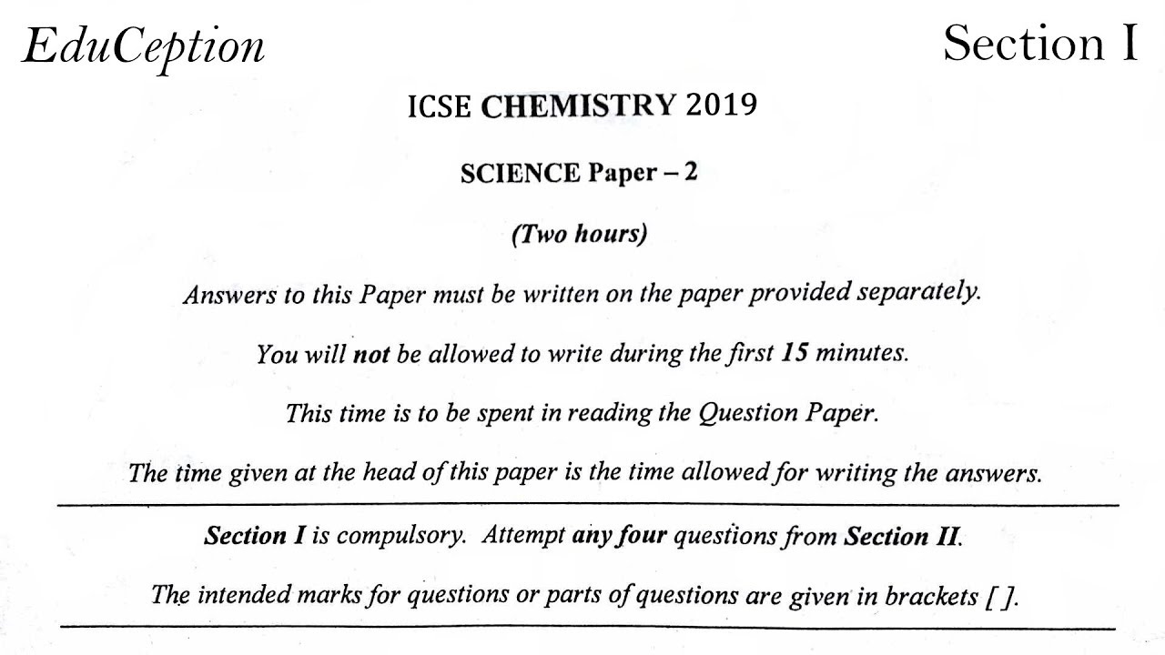 ICSE 2019 Chemistry Solved Question Paper