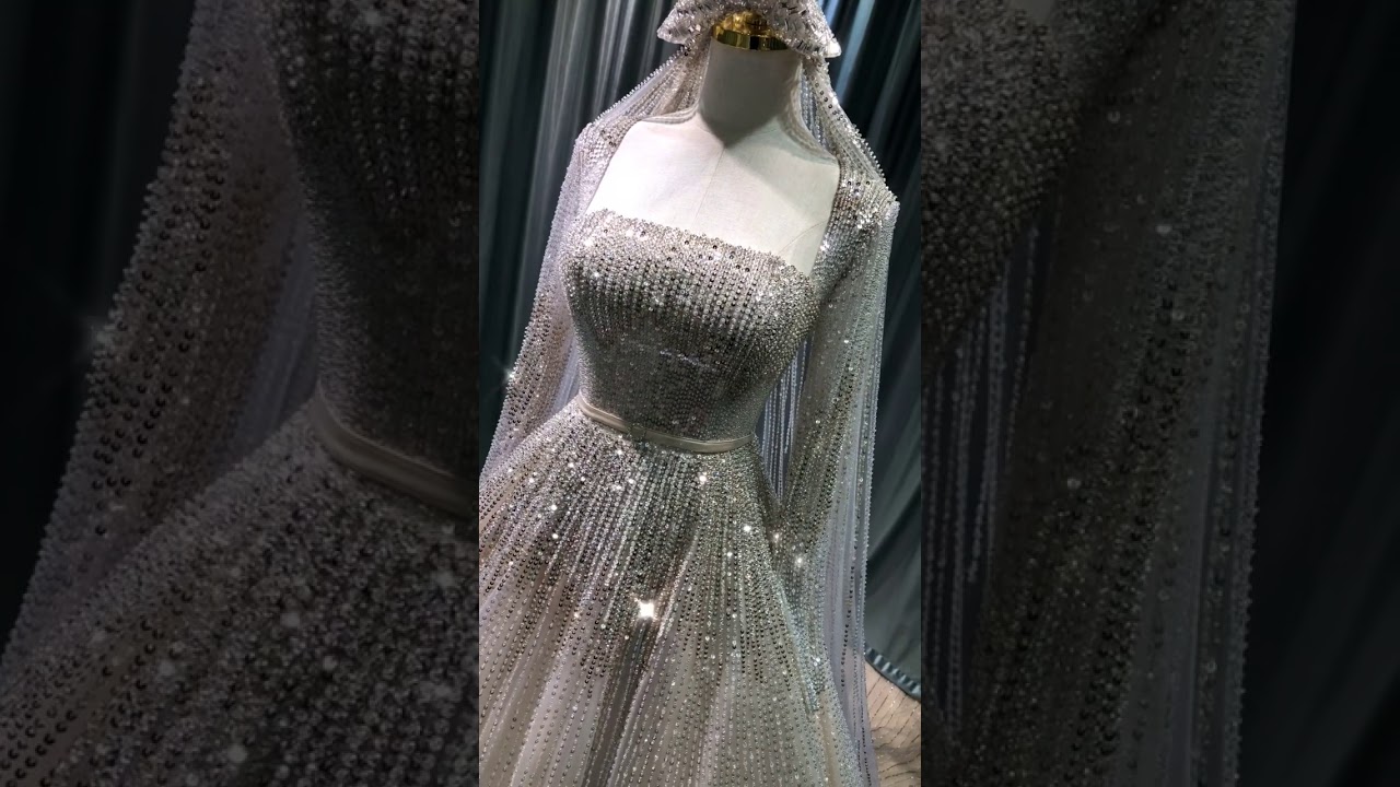 Luxurious heavy handmade beaded sequins crystals long sleeves wedding dress