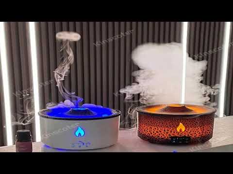 KINSCOTER Volcano Flame Aroma Diffuser Jellyfish Smoke Ring Air Humidifier 360ml Aromather