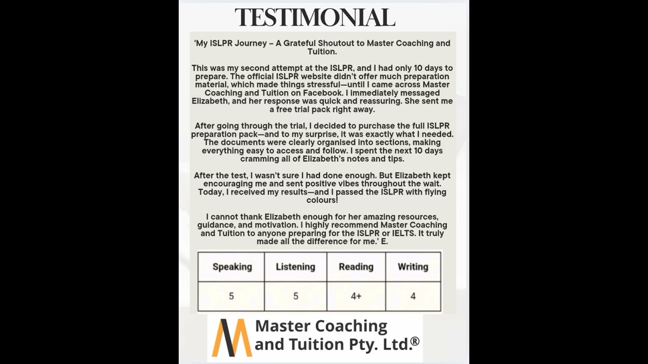 Congratulations for passing your ISLPR Test by using our ISLPR Test Study Package.