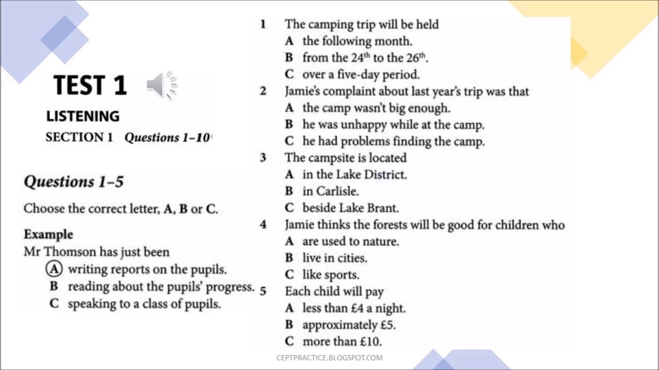 IELTS PRACTICE TEST 1 LISTENING SECTION 1 WITH ANSWER KEY FROM IELTS FOR ACADEMIC PURPOSES