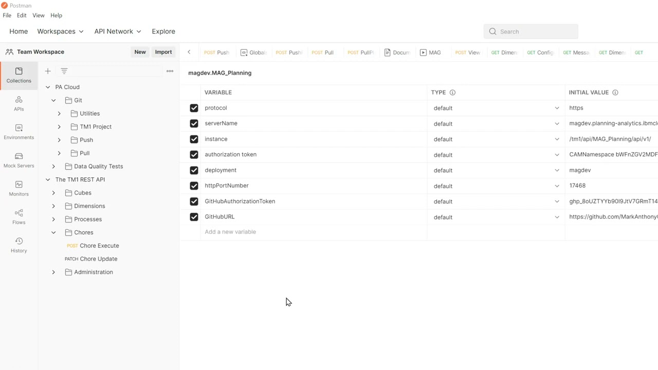 Postman / TM1 - Variables
