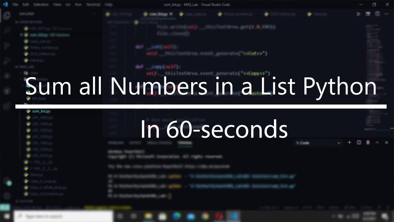 Sum all numbers in list in Python || 60-second Python tutorial || #Shorts