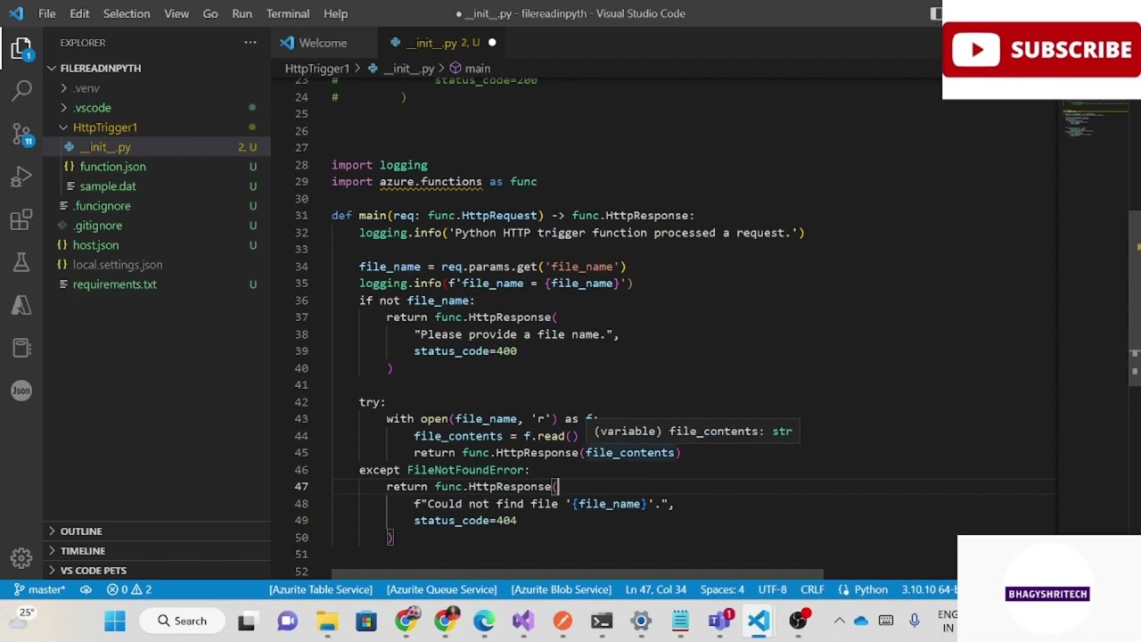 How to create an Azure Function using Python that reads an input