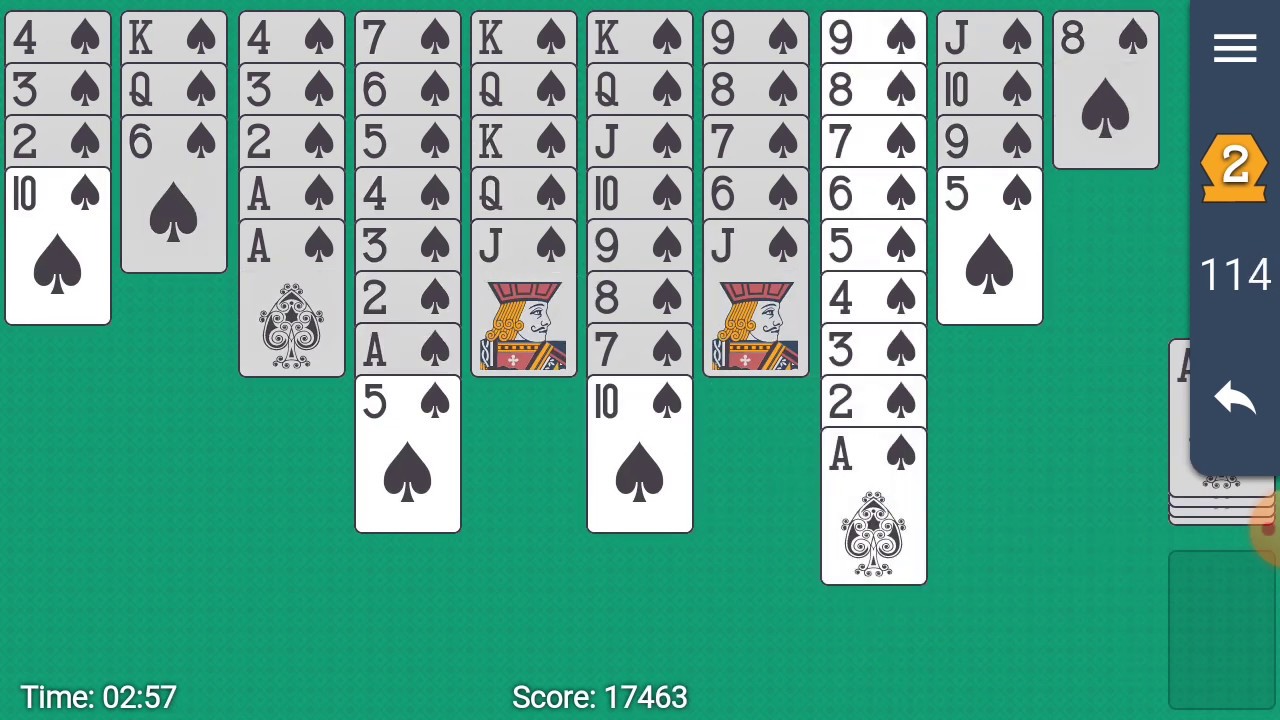 Spider Solitaire One Suit for Android ( landscape mode)