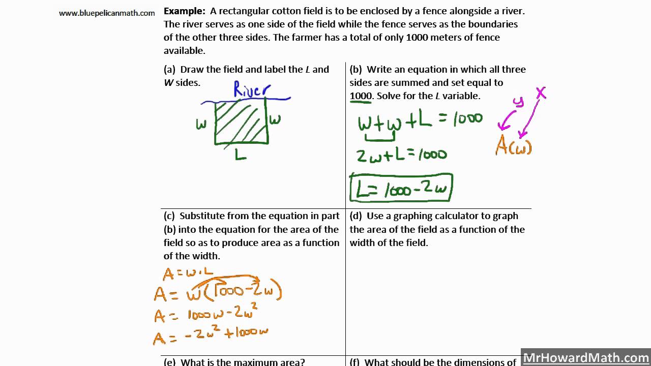 Quadratic Area Applications Word Problems