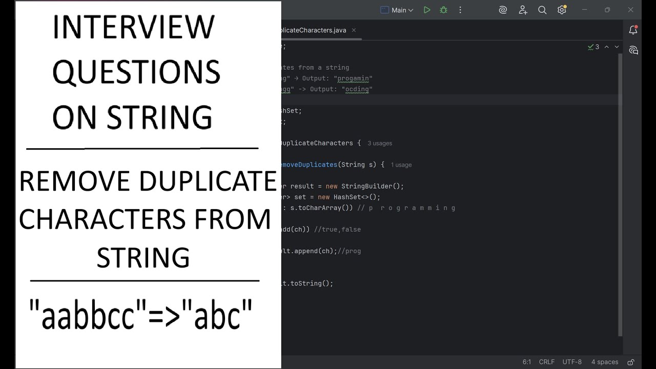 9. Remove Duplicate Characters from a String in Java | String Interview Questions