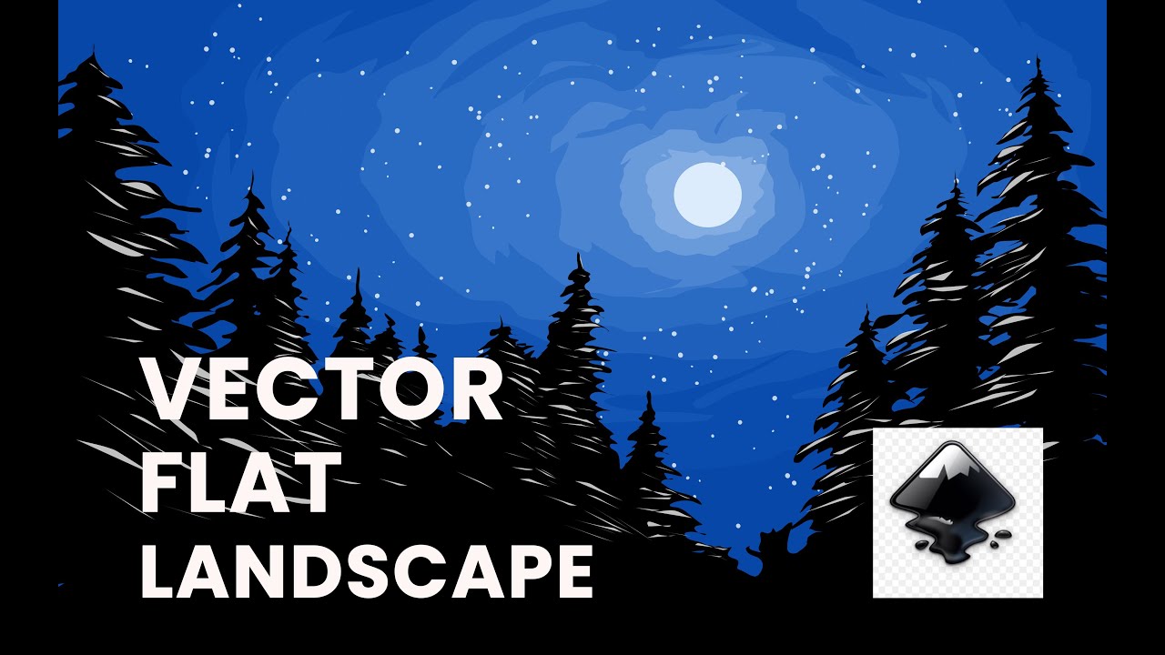 Vector flat night landscape illustration using Inkscape | Speed art