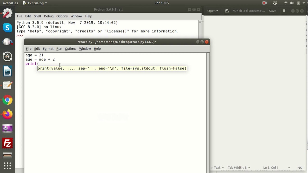 Tracing through Python 3 program code