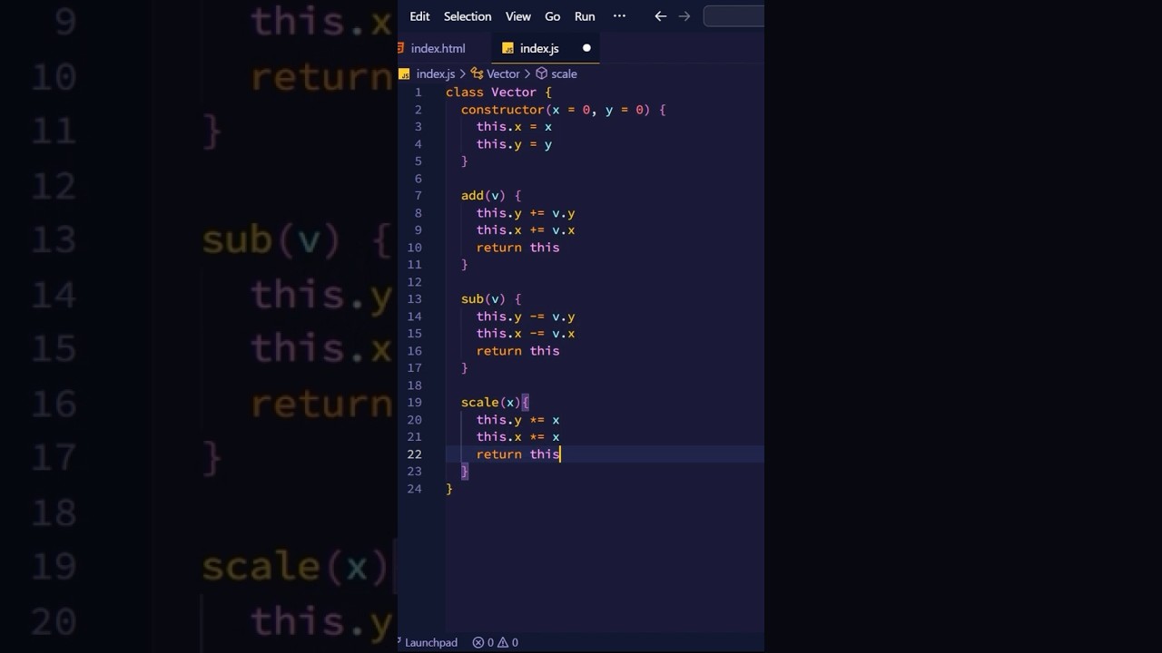 Create a vector class for a 2D physics engine #coding #programming #javascript #physicsengine #code