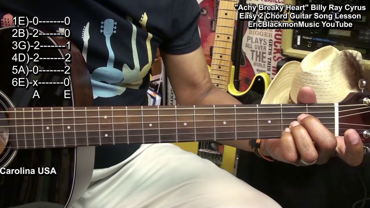 Easy 2 Guitar Chord Song Lesson - ACHY BREAKY HEART Billy Ray Cyrus @EricBlackmonGuitar