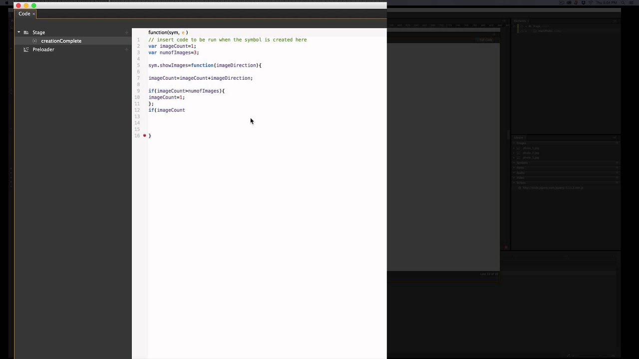 Auto Running Slide Show using jQuery in Edge Animate