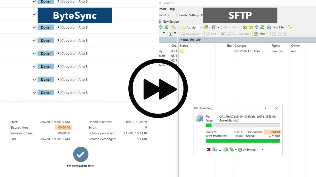 ByteSync is 10x faster than FTP(S) / SFTP for backing up small files