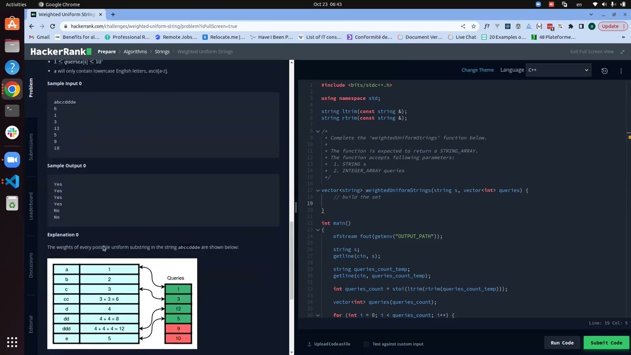 HackerRank : Weighted Uniform Strings