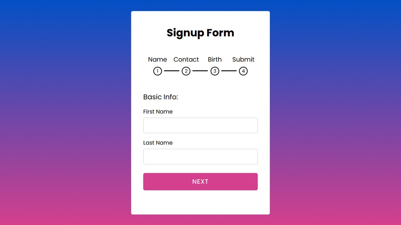 Multi Step Form with Step Progress Bar in HTML CSS & JavaScript   Full Tutorial