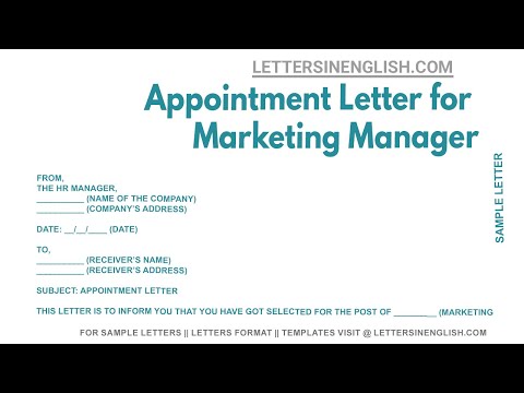 Appointment Letter For Marketing Manager - Sample Letter of Appointment for the Marketing Manager