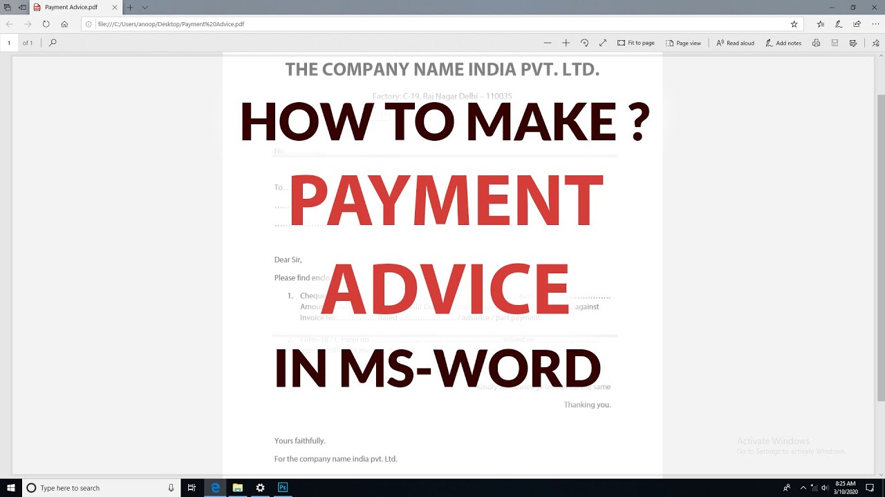 How To Make Payment Advice In Word | Payment Advice | Remittance advice