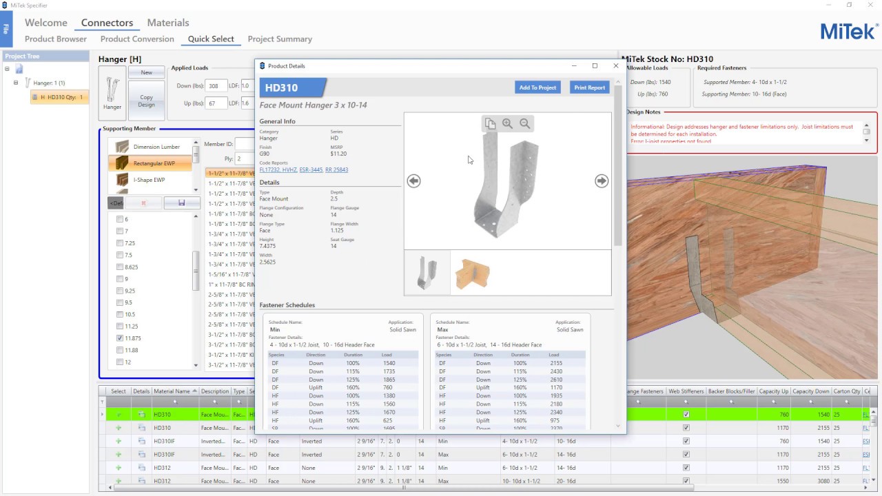 MiTek Specifier - Quick Select