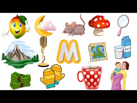 words start with letter M | alphabets learning for kids | M words for kindergarten #abcdlearning