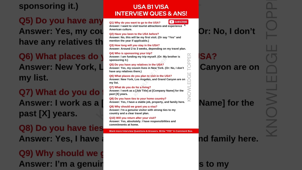 USA B1 B2 visa Interview Questions and Answers