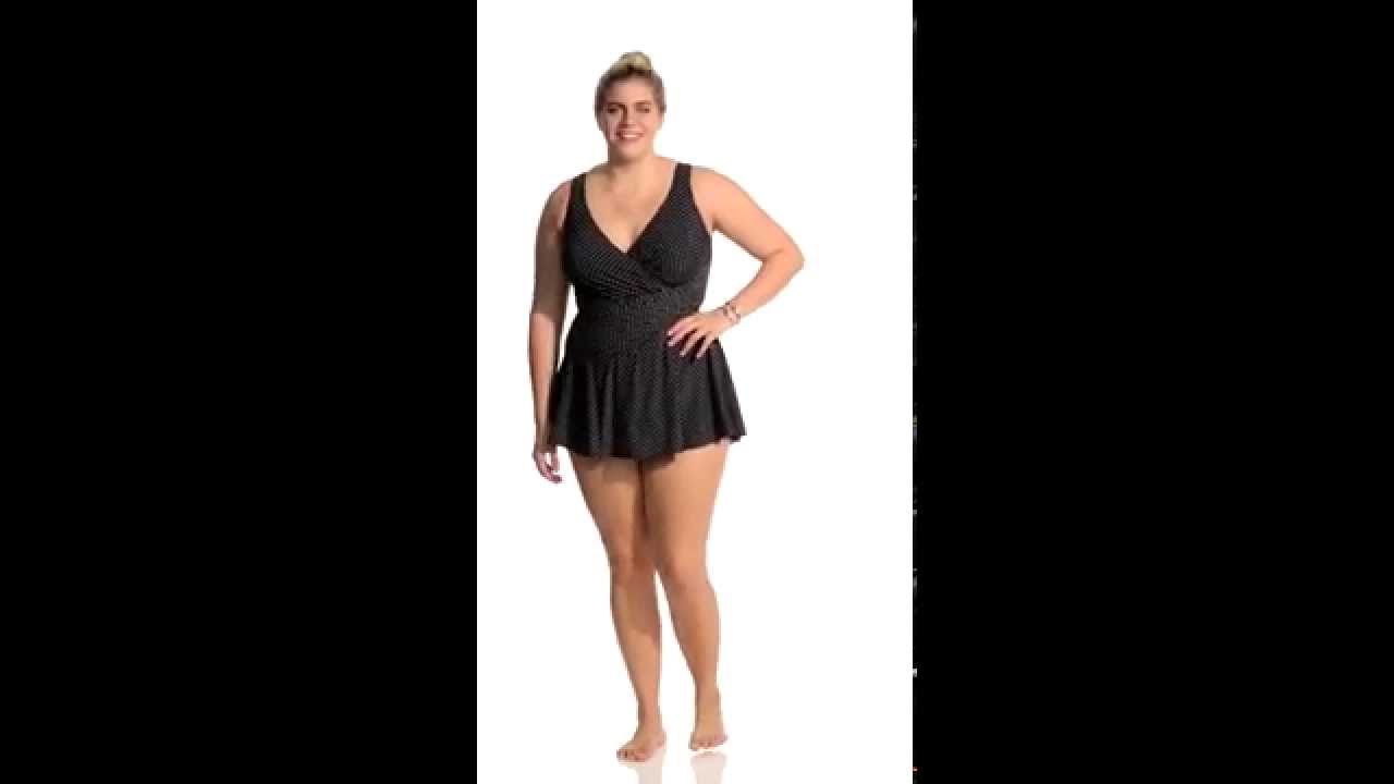 Miraclesuit Plus Plus Size Pin Point Swimdress | SwimOutlet.com