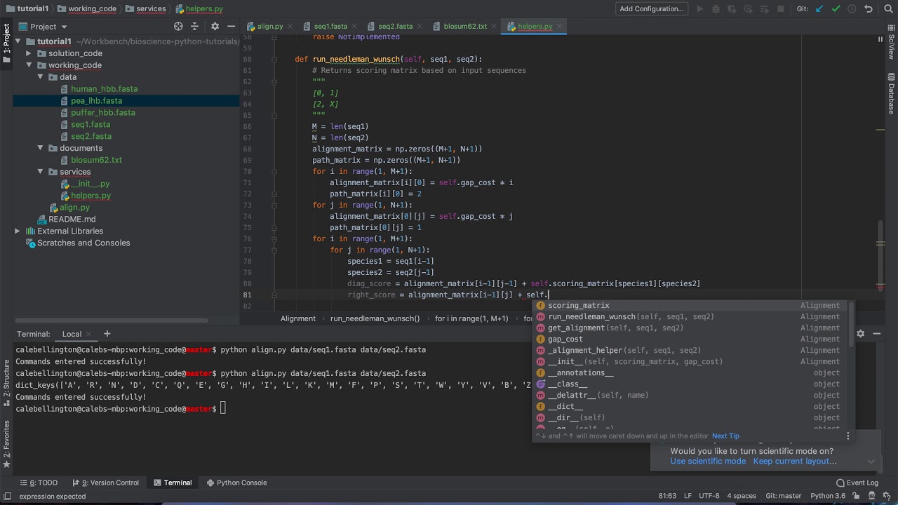 Bioscience Python Tutorial 1 Part 3 (Sequence Alignment)