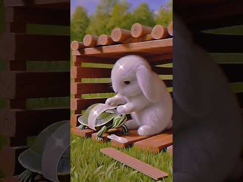 Little fluffy white rabbit floating in heavy rain water
