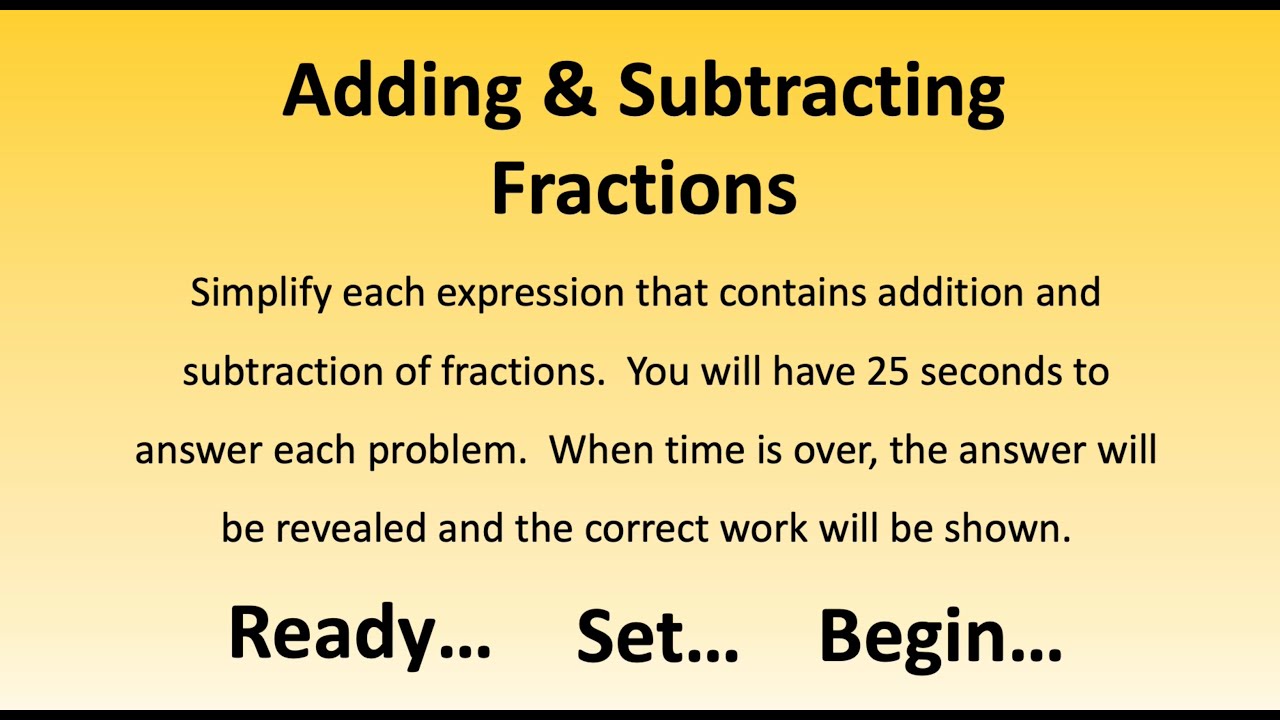 5 Minute Math Quiz - Adding & Subtracting Fractions 1