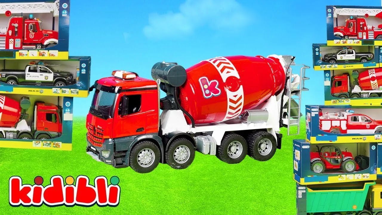 Toy Cement Truck & Crane at the Construction Site 🚧 Toys Construction Vehicles for Kids | Kidibli