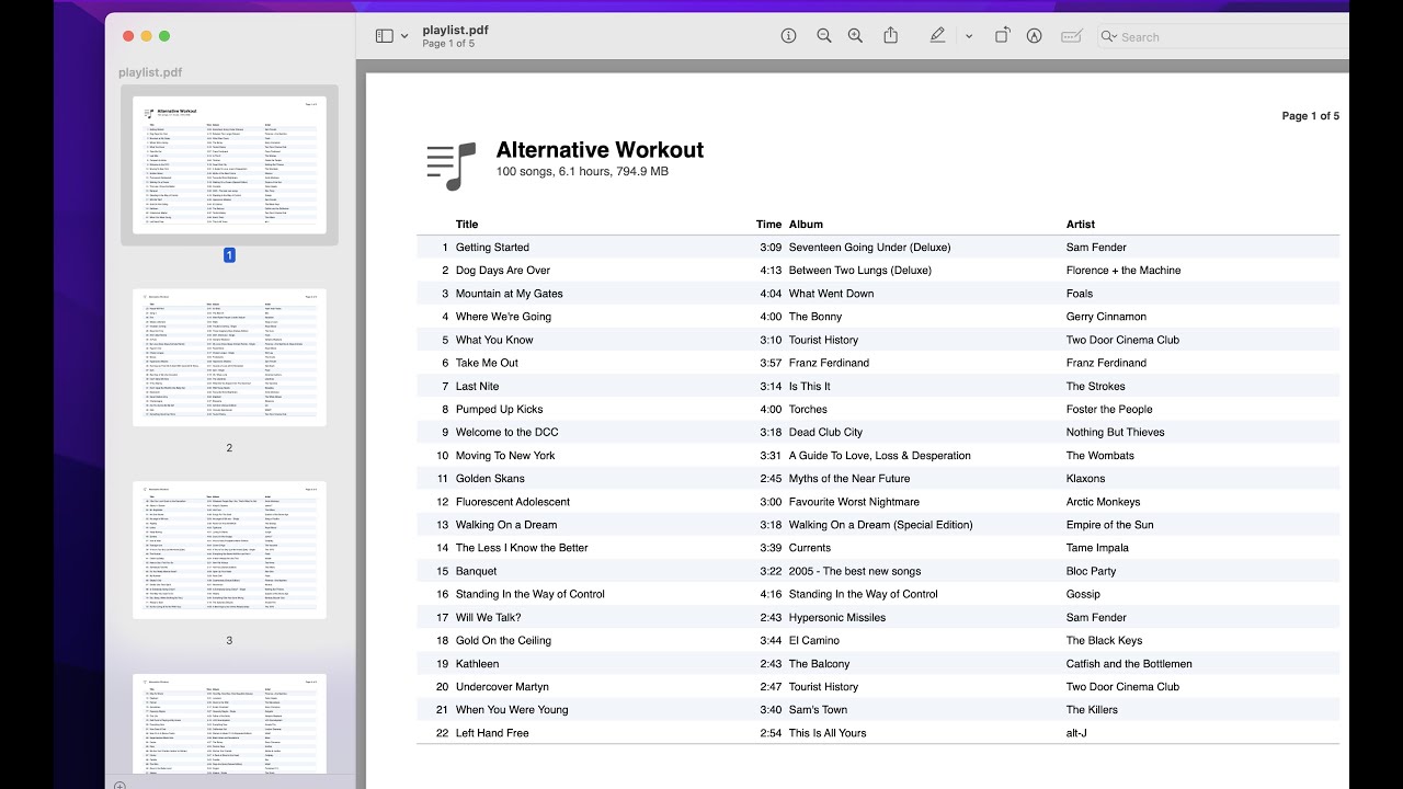 How to create a PDF with songs of a playlist (Mac Music app)