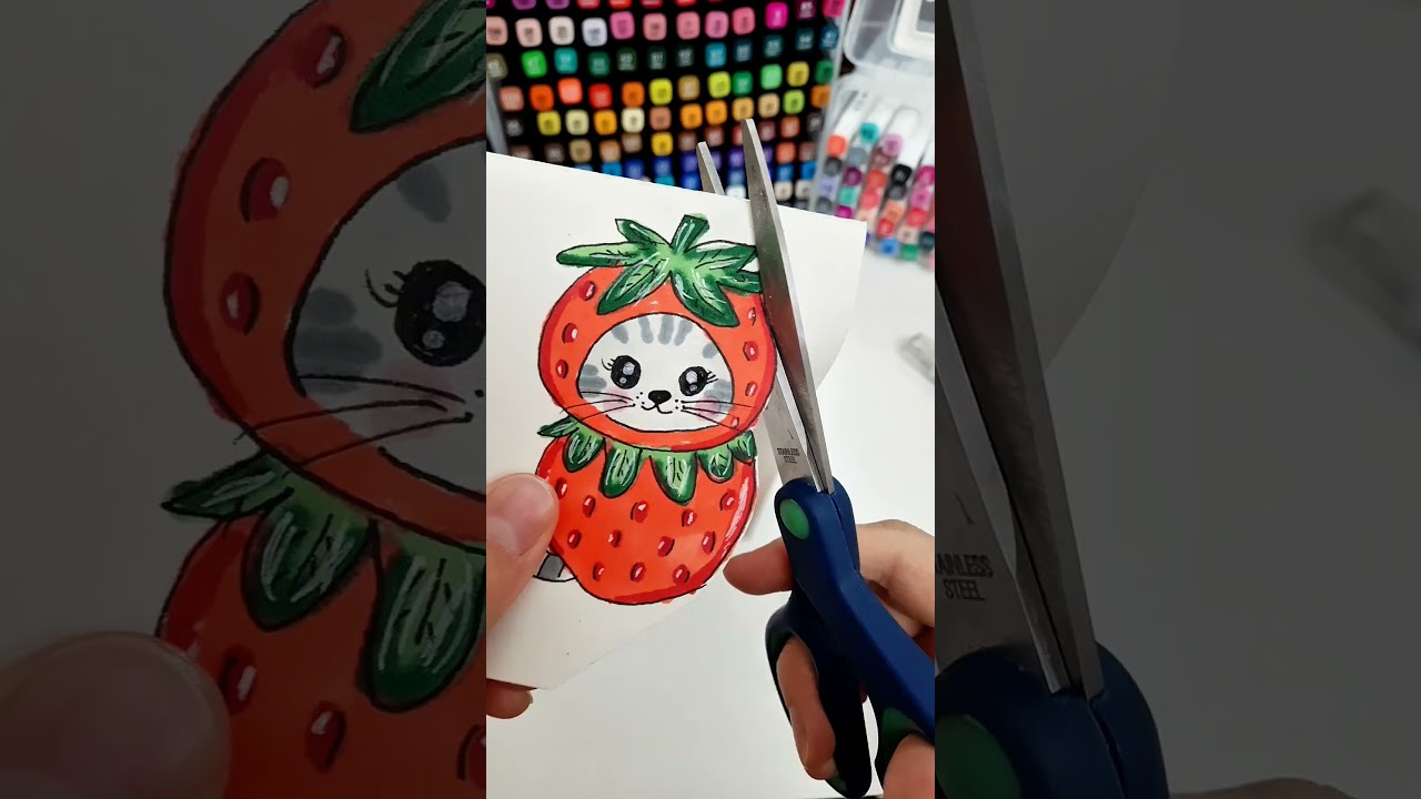 This Strawberry Cat Sticker Is Too Cute 🍓🐱#StrawberryCat #CuteStickers #KawaiiArt