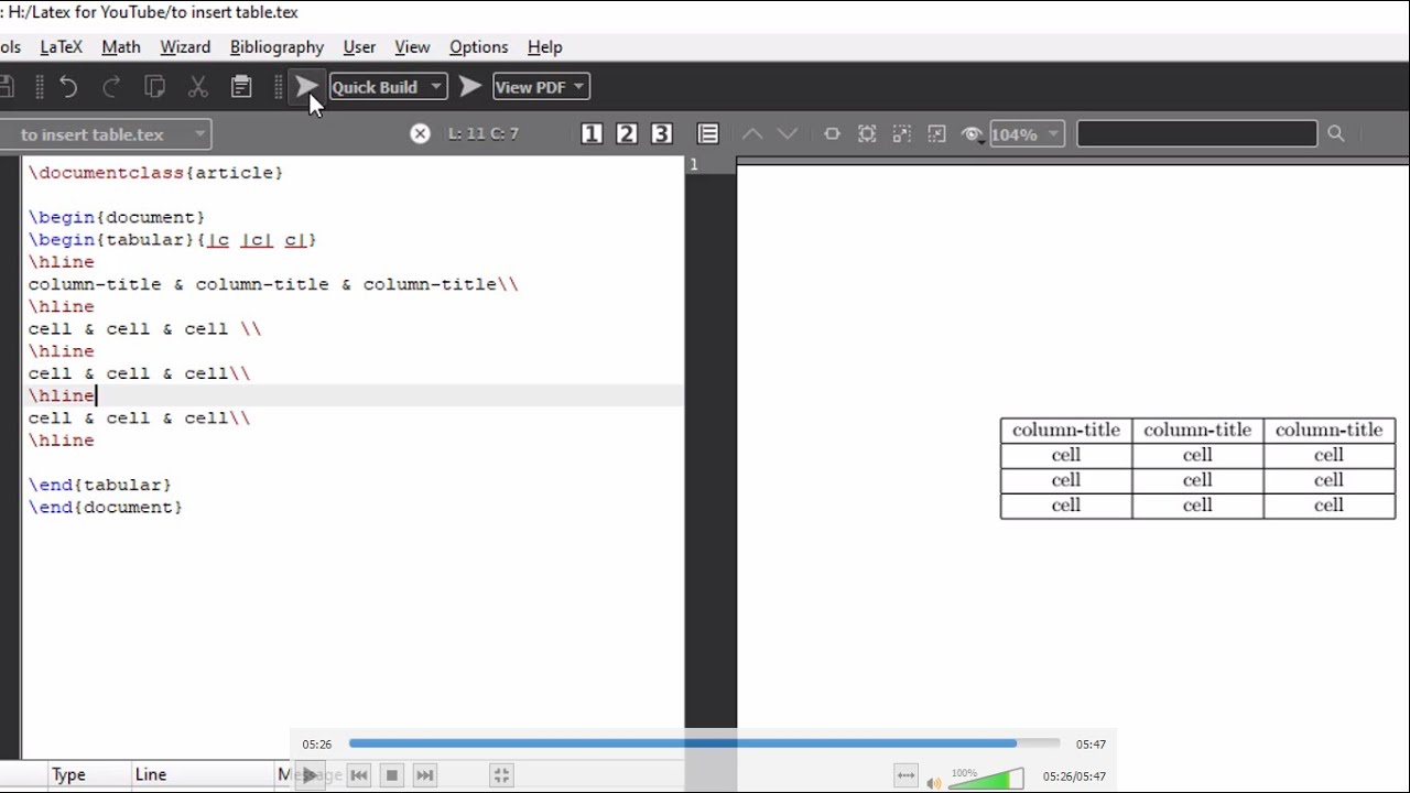 LaTex Basics - Easily insert Table (Part 1) - Tutorial #4