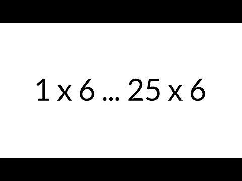Multiplication Table times 6, from 1 x 6 to 25 x 6, in order, silent