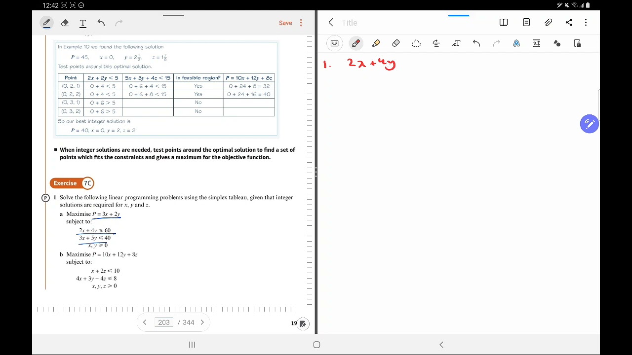 Edexcel decision maths - simplex algorithm exercise 7C workthrough