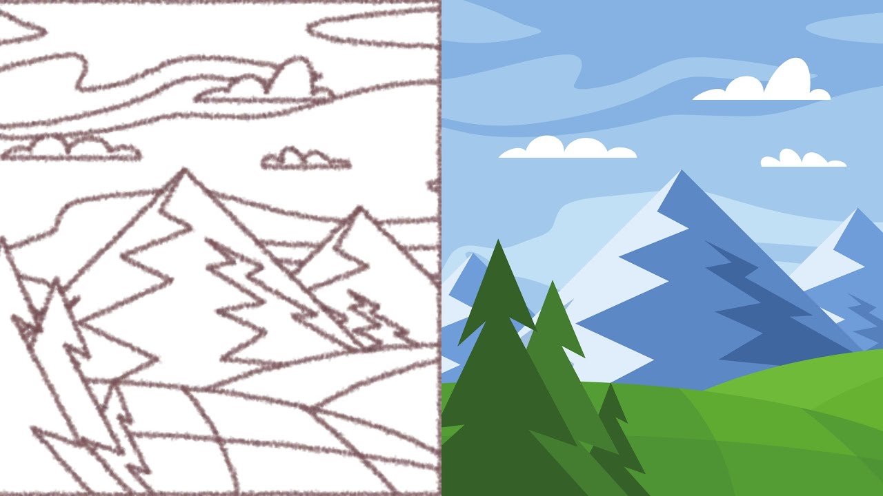 Create a Flat Design Mountains Natural Landscape with Inkscape