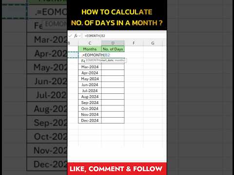 How to Calculate Number of Days in a Month ? #excelformulas