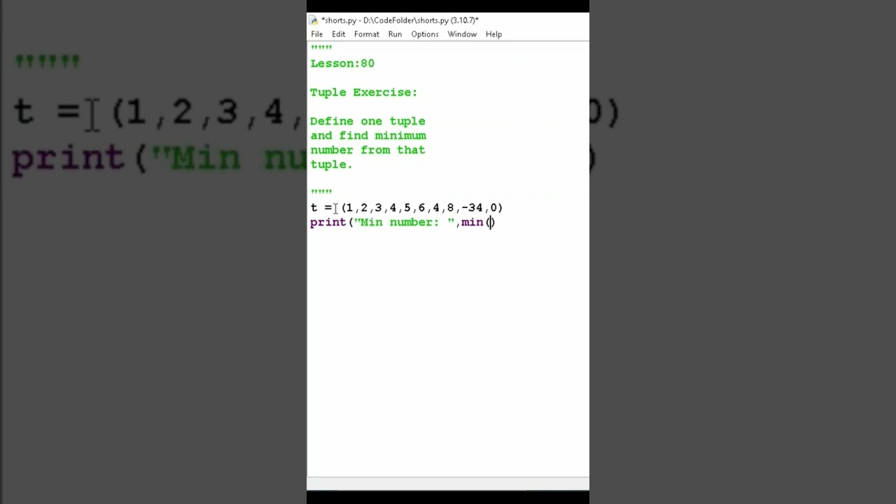 how to find minimum element from the tuple in python #shorts #python #coding #pythontricks #tuple